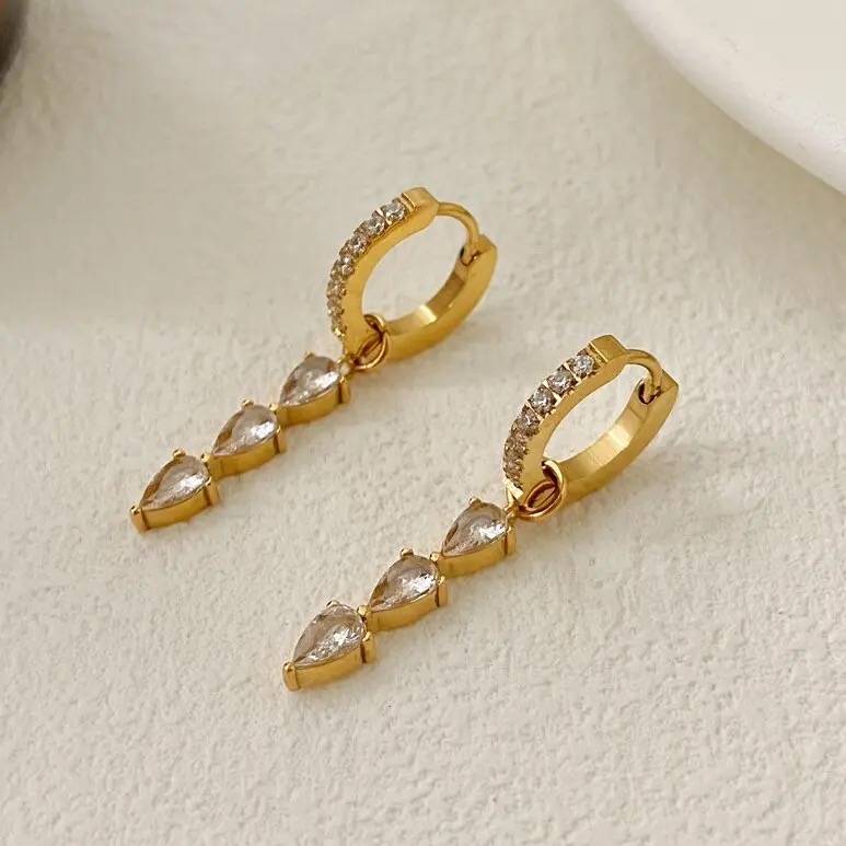 18Kt Gold Plated Cubic Zirconia Rain Drop Round Hoop Earrings, Pandora ...