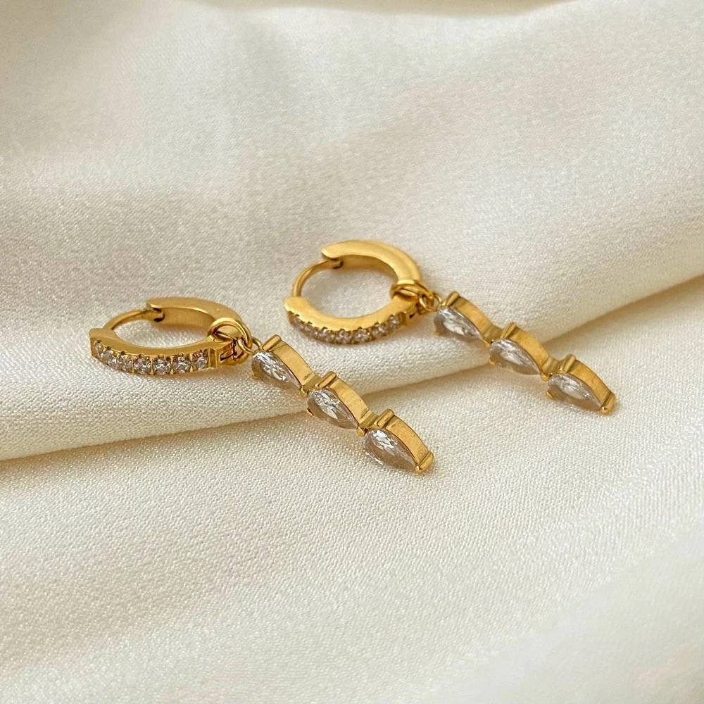18Kt Gold Plated Cubic Zirconia Rain Drop Round Hoop Earrings, Pandora ...