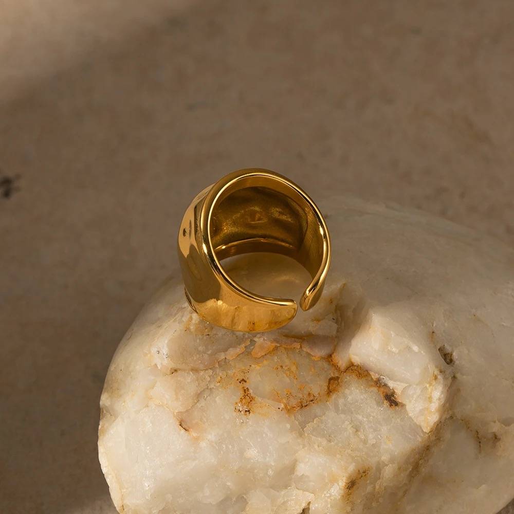 18Kt Gold Plated Hammered Statement Open Ring, Pebble | 18Kt Gold Plated Hammered Statement Open ...