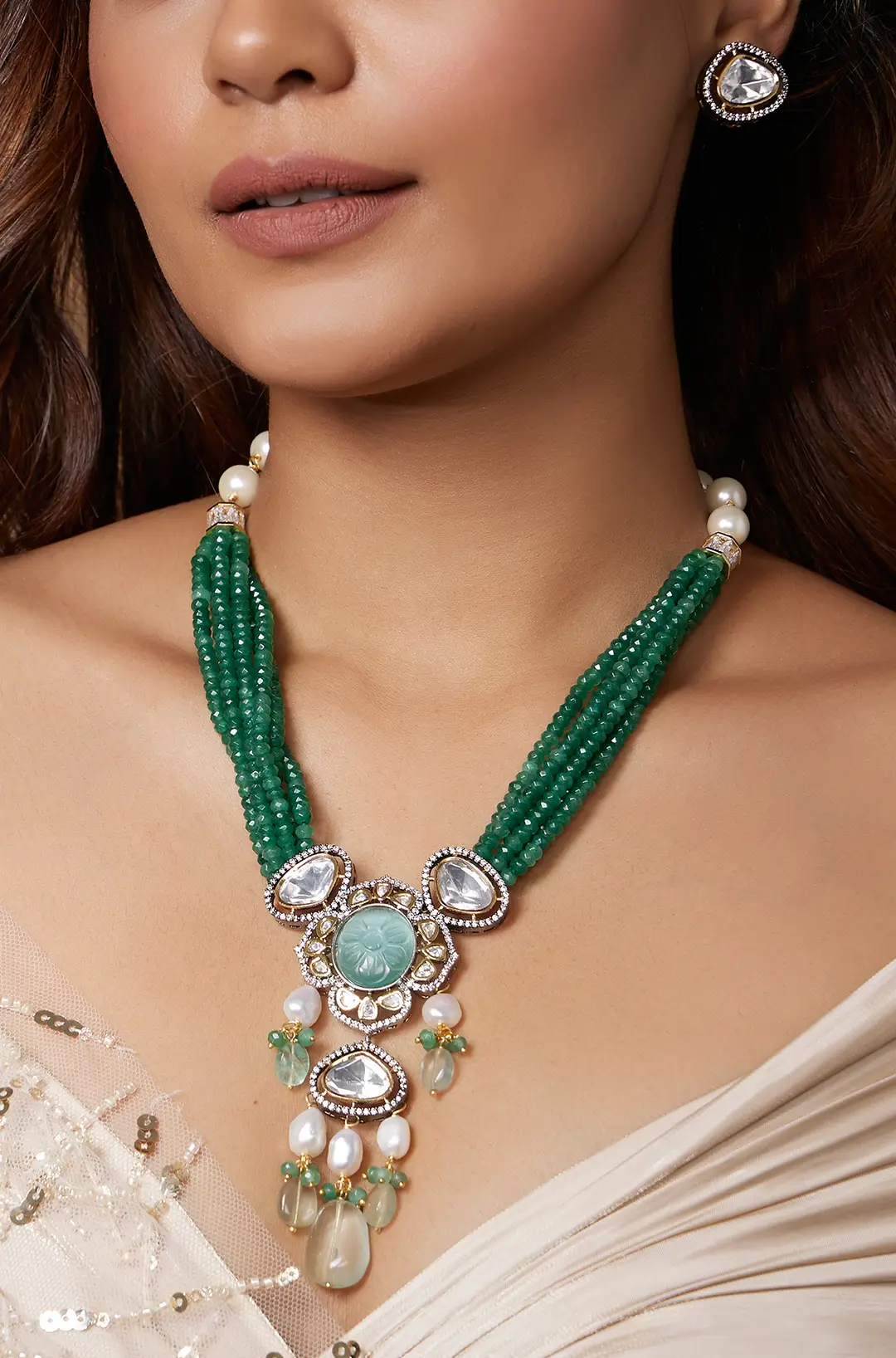 Classic Green Kundan Polki Necklace Set | Classic Green Kundan Polki ...