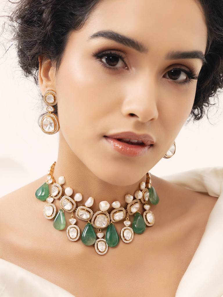 Polki-Pearl Vibrant Choker Necklace Set | Polki-Pearl Vibrant Choker ...