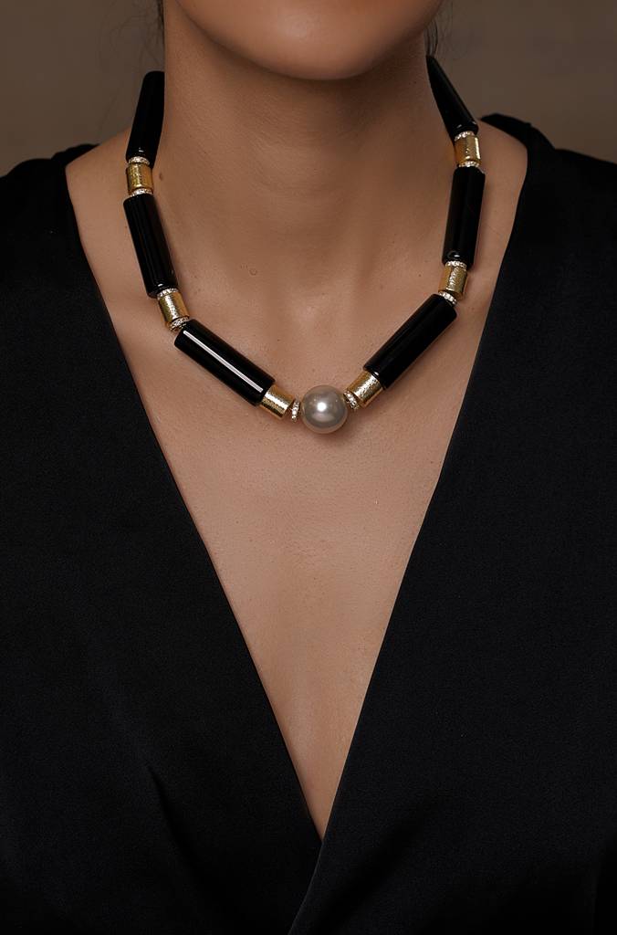 Black And Gold Stone Collar Necklace | Black And Gold Stone Collar ...