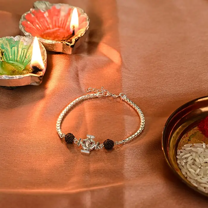 Silver Ganesh Rudraksh Rakhi | Silver Ganesh Rudraksh Rakhi · Eternz