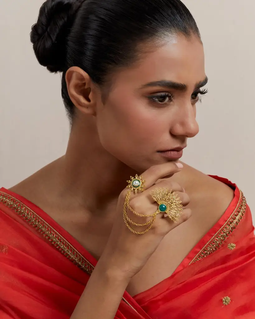 22Kt Gold Plated Two Finger Phool Ring | 22Kt Gold Plated Two Finger Phool Ring · Eternz