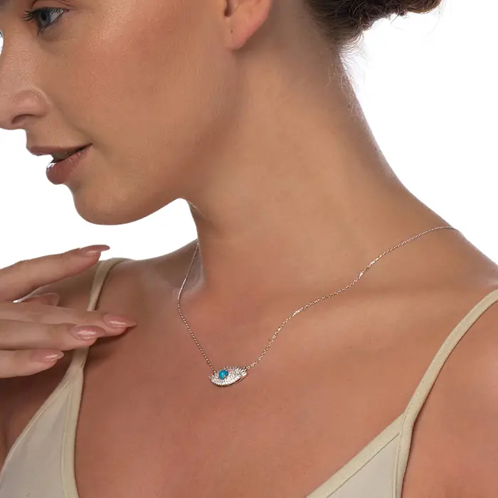 Evil Eye Motif Cz Silver Chain Locket | Evil Eye Motif Cz Silver Chain ...