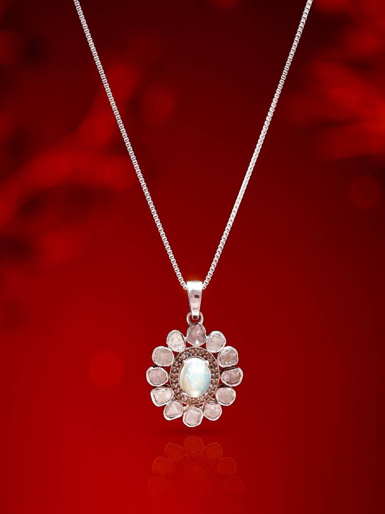 Sterling Silver Pendant With Floral Design Polki Diamond And Ethiopian ...