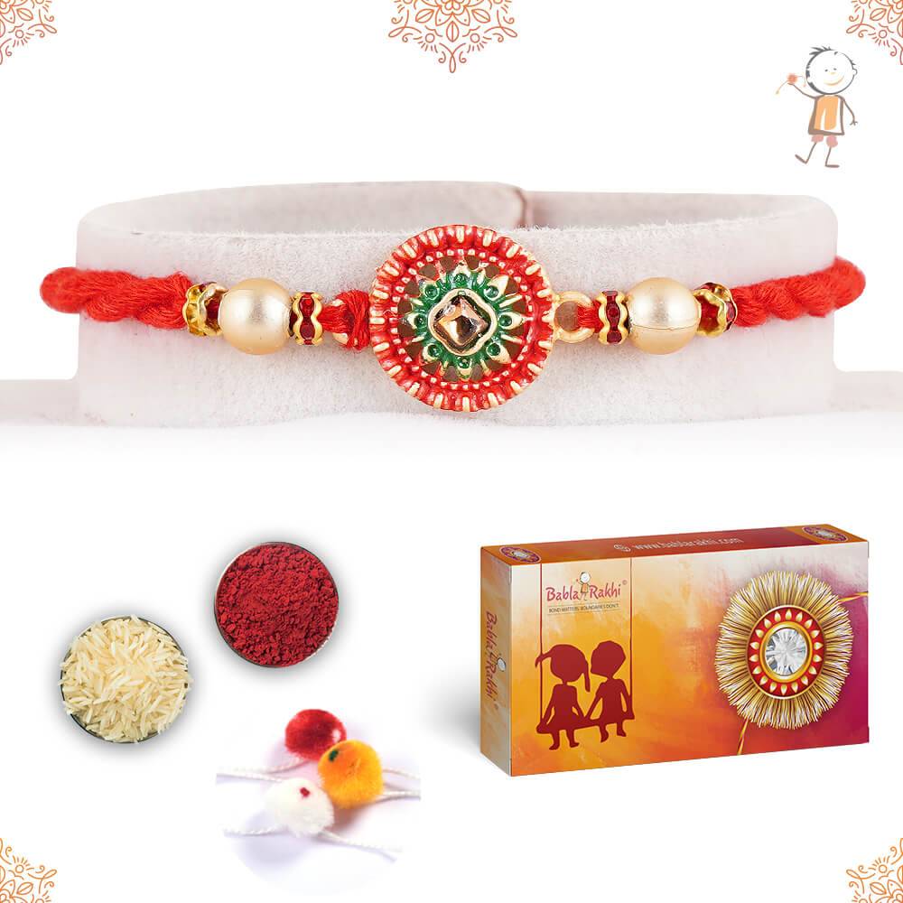 Traditional Rakhi With Golden Beads And Handcrafted Thread ...