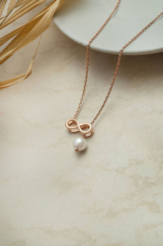 Infinity Love With Pearl Rose Gold Plated Sterling Silver Charm Pendant ...