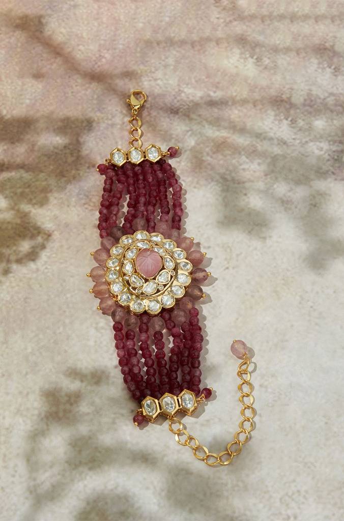 Royal Pink & Red Gold Polki Bracelet | Royal Pink & Red Gold Polki ...