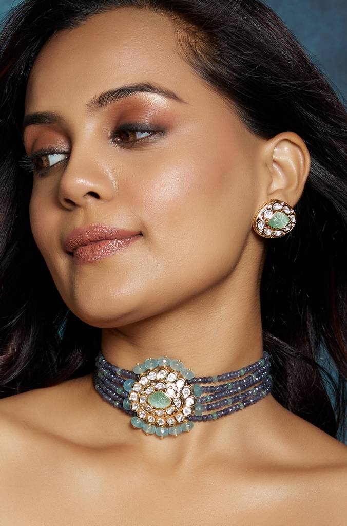 Multi Colour Beaded Polki Necklace Set | Multi Colour Beaded Polki ...