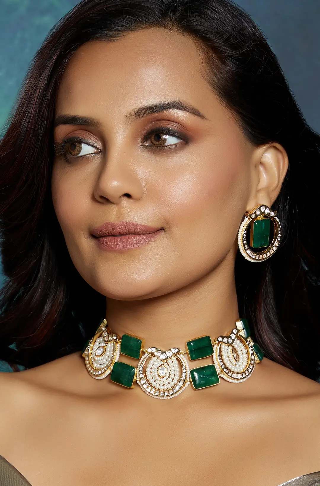 Green & White Polki Choker Set | Green & White Polki Choker Set · Eternz