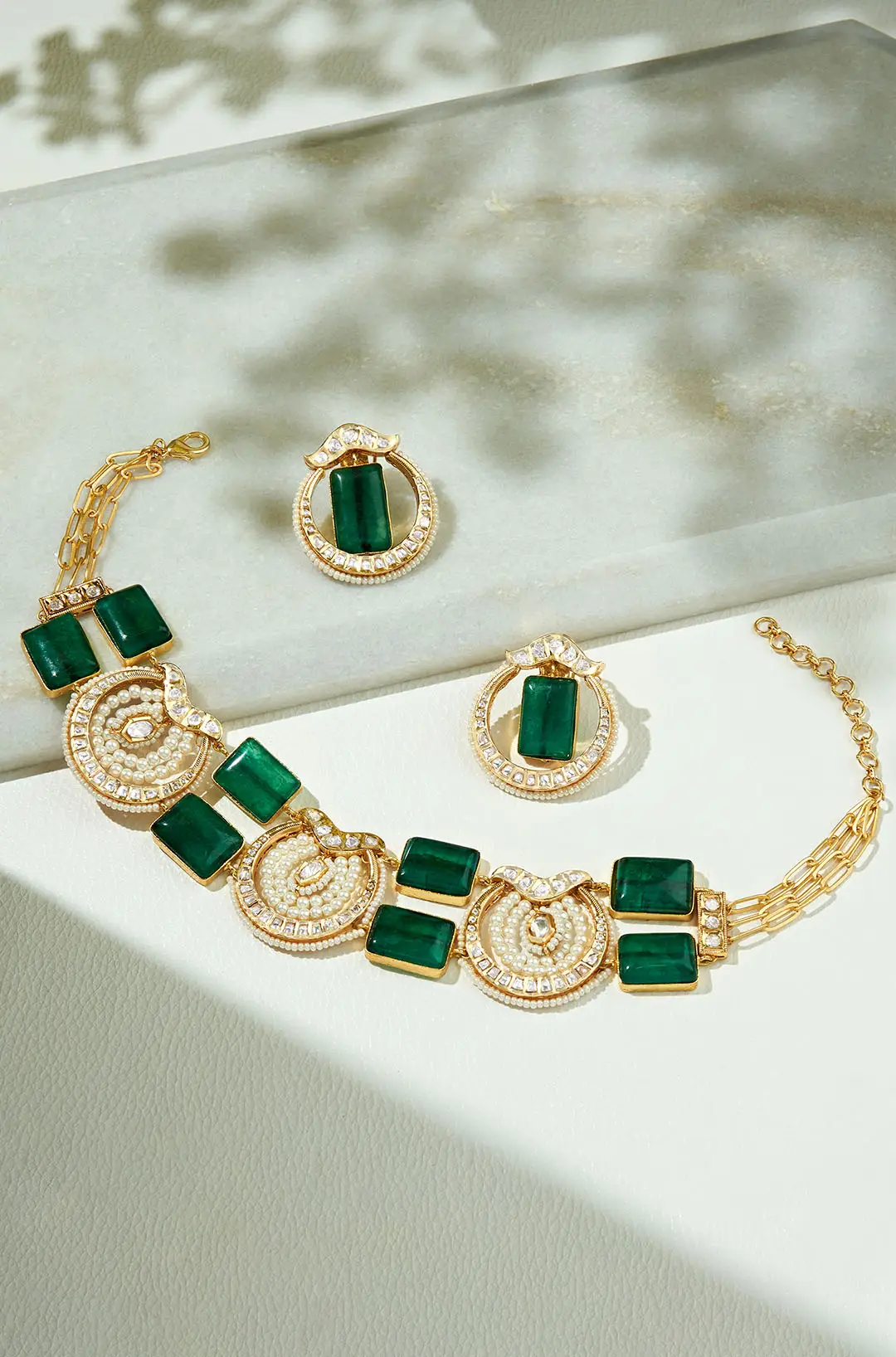 Green & White Polki Choker Set | Green & White Polki Choker Set · Eternz
