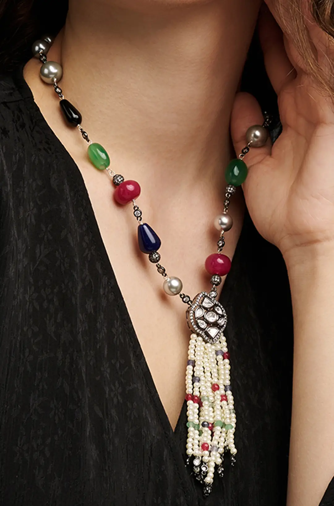 Multi Colour Necklace With Pearl Beads | Multi Colour Necklace With ...