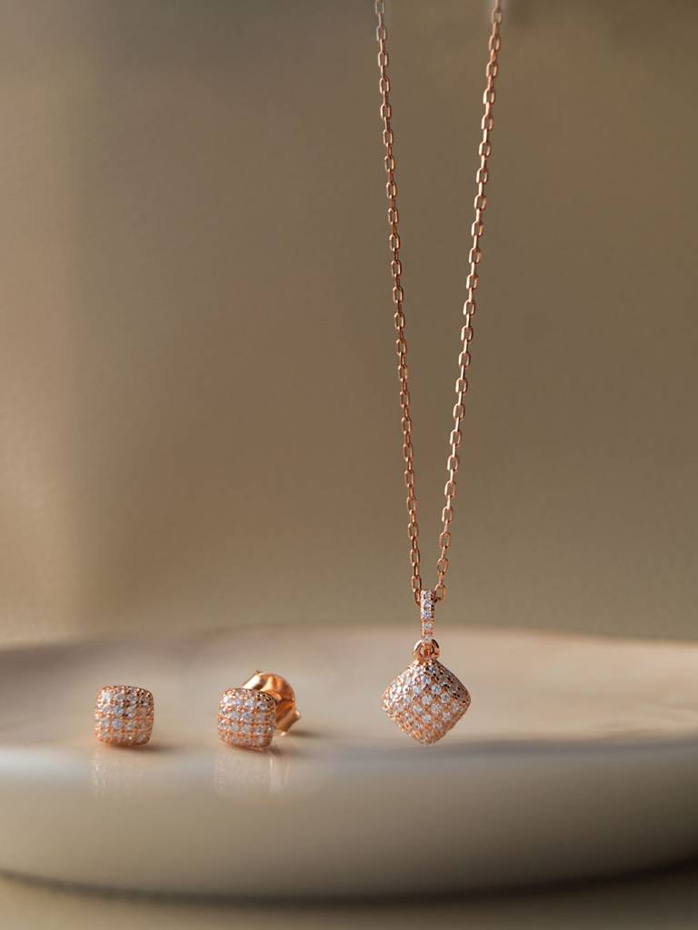 Sparkling Dust Rose Gold Plated Sterling Silver Pendant Set | Sparkling ...