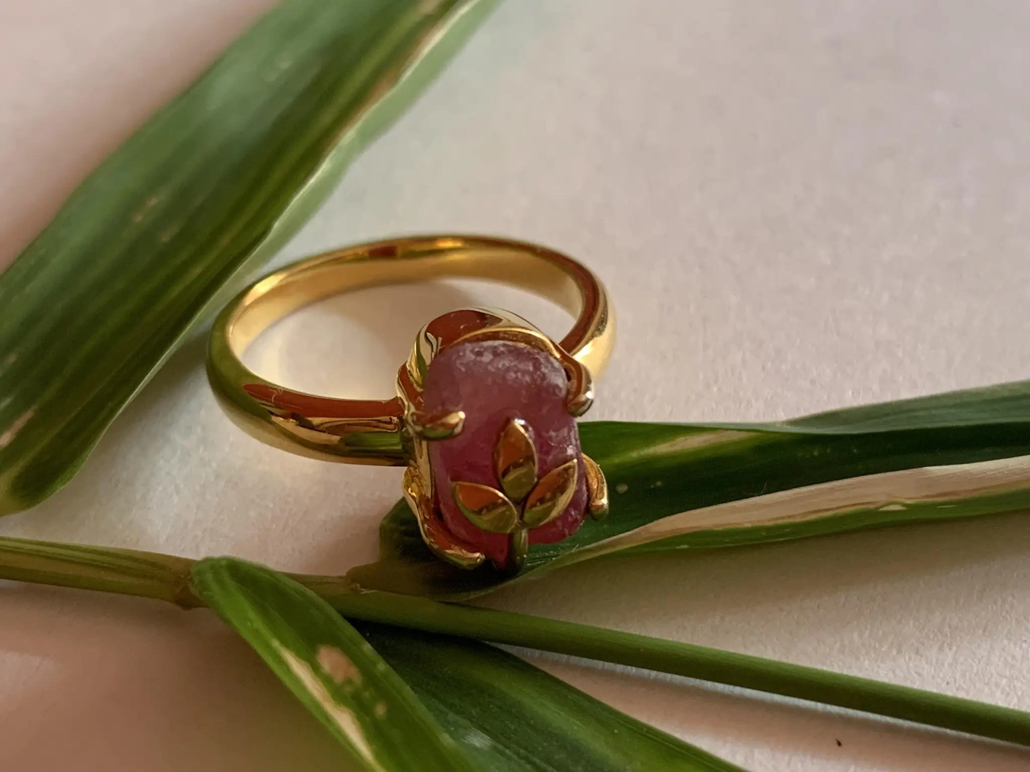 Raw Natural Ruby Ring With Leaf Motif | Raw Natural Ruby Ring With Leaf Motif · Eternz
