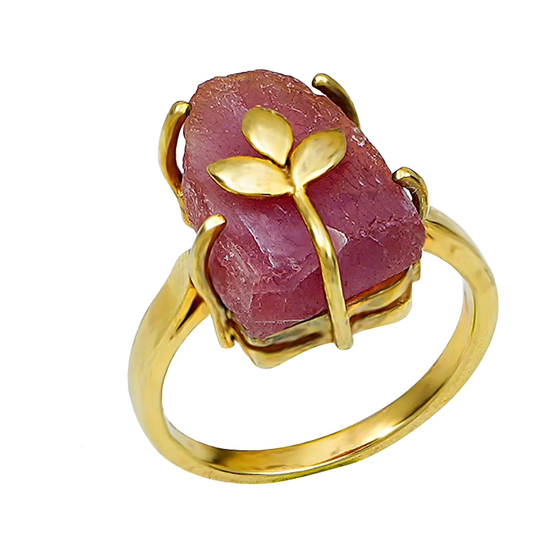 Raw Natural Ruby Ring With Leaf Motif | Raw Natural Ruby Ring With Leaf ...