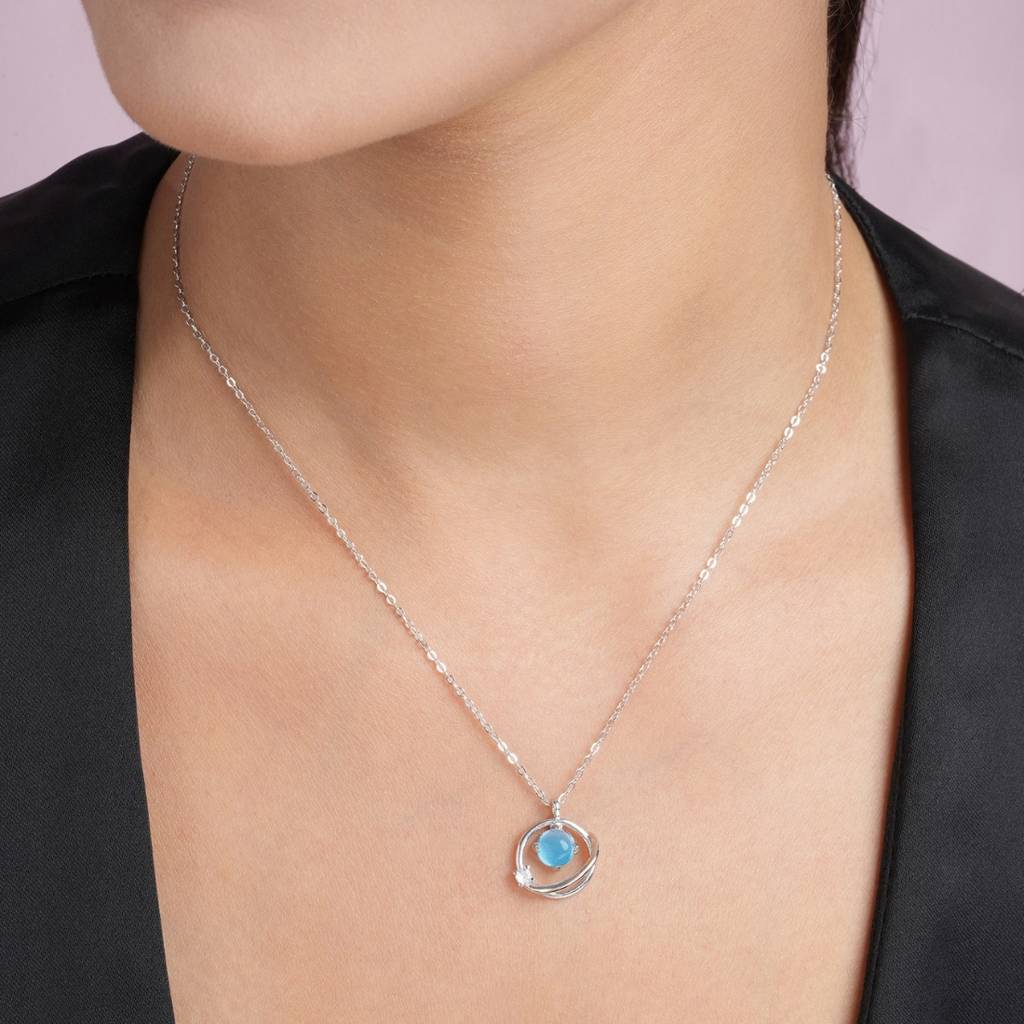 Blue Charm Rhodium Plated 925 Sterling Silver Necklace | Blue Charm ...