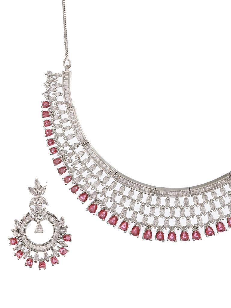 Silver Plated Red Ad & Cz-Studded Contemporary Jewellery Set | Silver ...