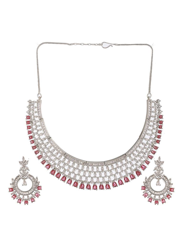 Silver Plated Red Ad & Cz-Studded Contemporary Jewellery Set | Silver ...