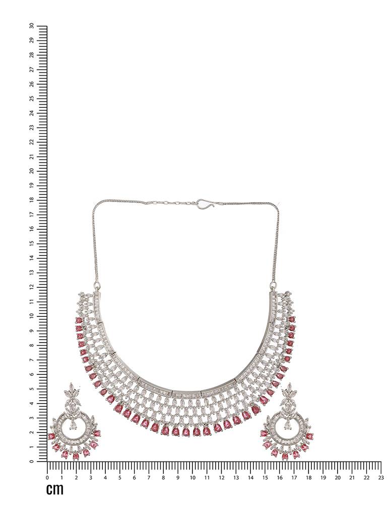 Silver Plated Red Ad & Cz-Studded Contemporary Jewellery Set | Silver ...