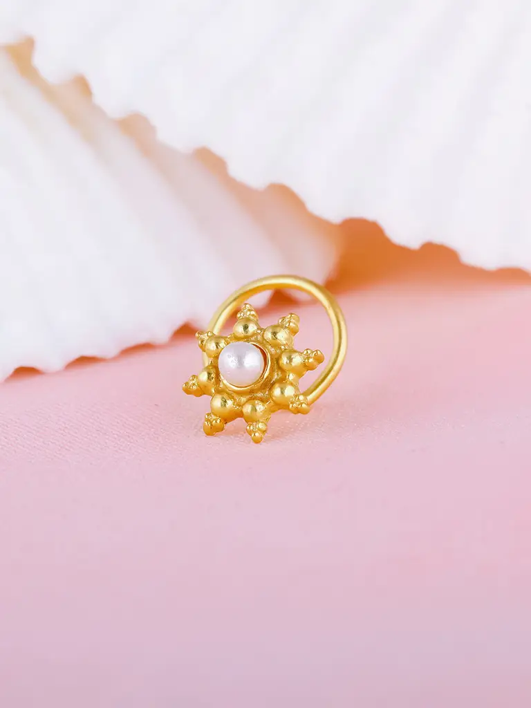 GIVA 925 Sterling Silver Golden Star Pearl Nose Pin | GIVA 925 Sterling ...
