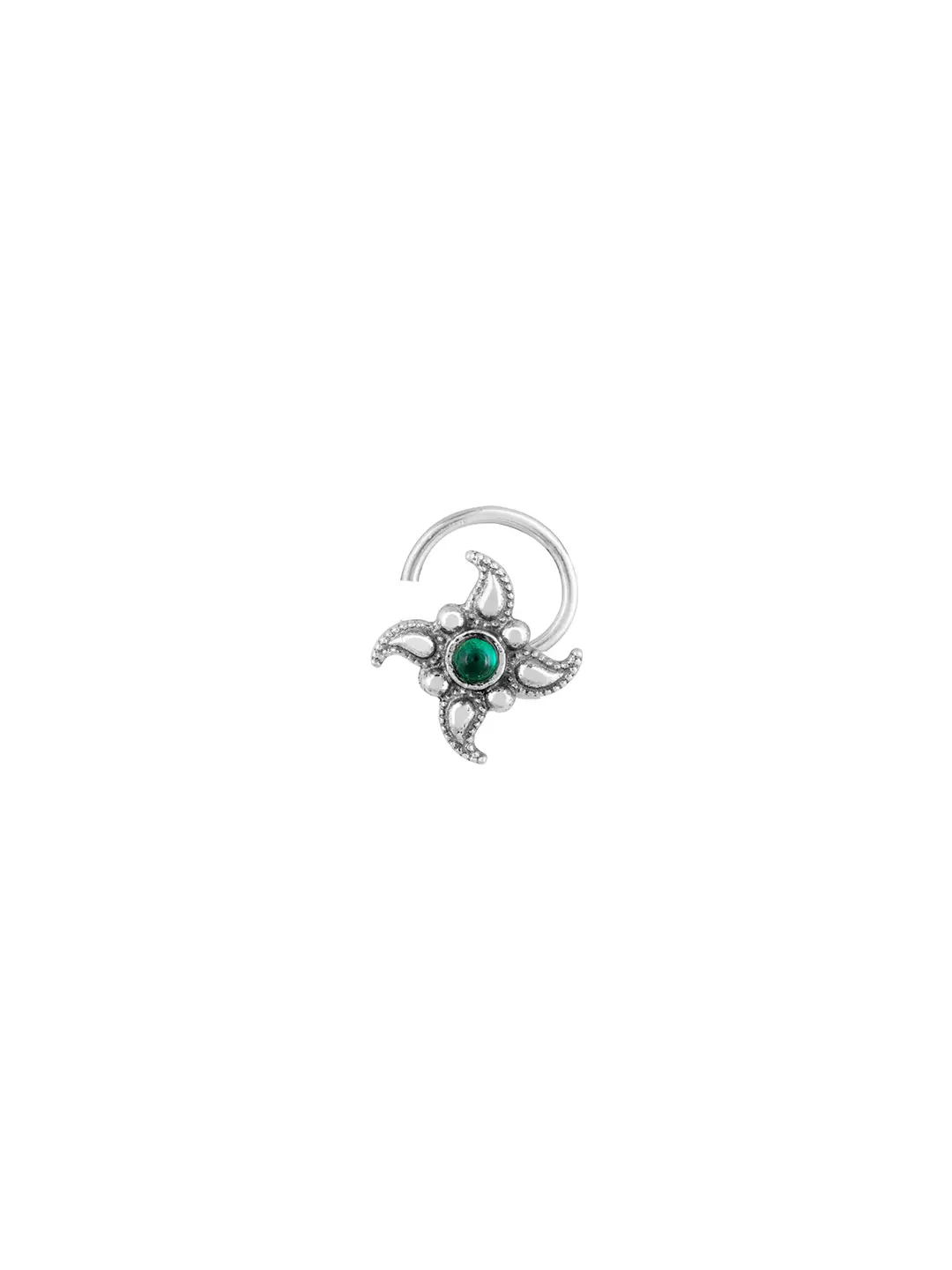 Giva 925 Sterling Silver Oxidised Silver Floral Green Nose Pin Giva