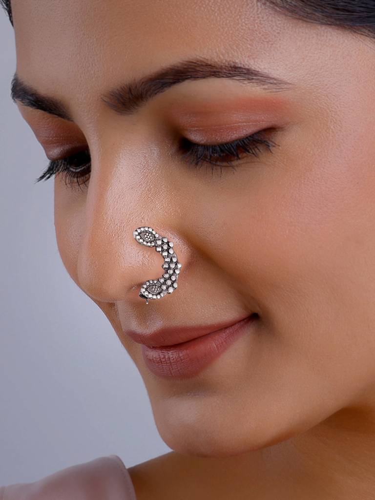 Silver Oxidised Silver Beaded Nose Ring | Silver Oxidised Silver Beaded ...