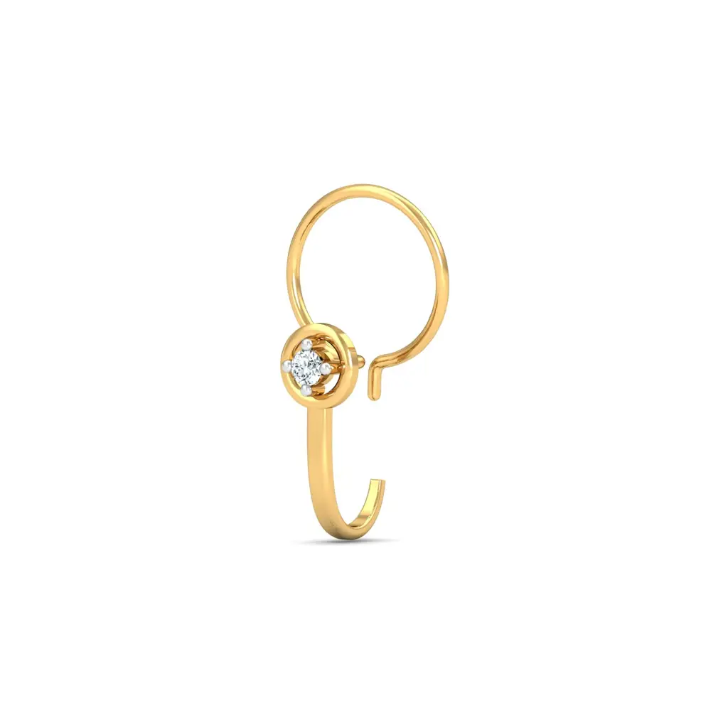 KuberBox 18K Yellow Gold Bling J-Shaped Nose Pin | KuberBox 18K Yellow ...