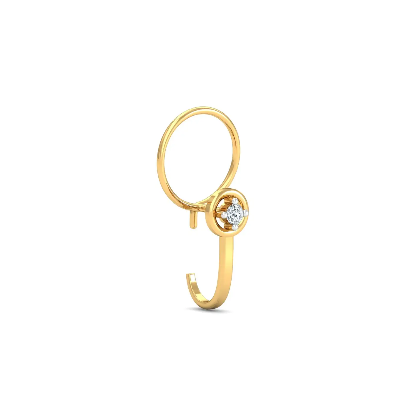 KuberBox 18K Yellow Gold Bling J-Shaped Nose Pin | KuberBox 18K Yellow ...