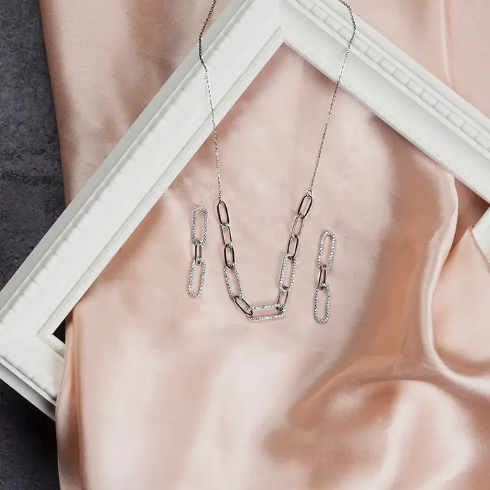 Zirconia Intertwined Paperclip Pendant Set | Zirconia Intertwined ...