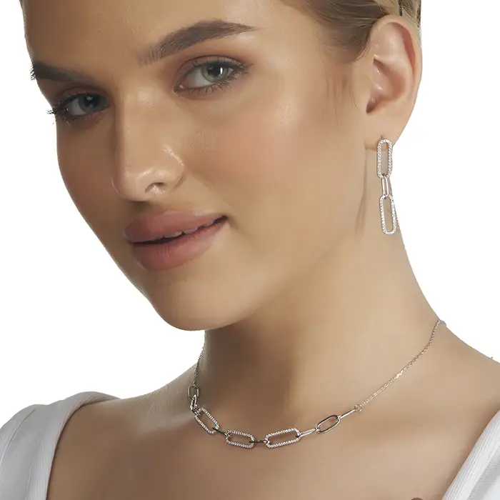 Zirconia Intertwined Paperclip Pendant Set | Zirconia Intertwined ...