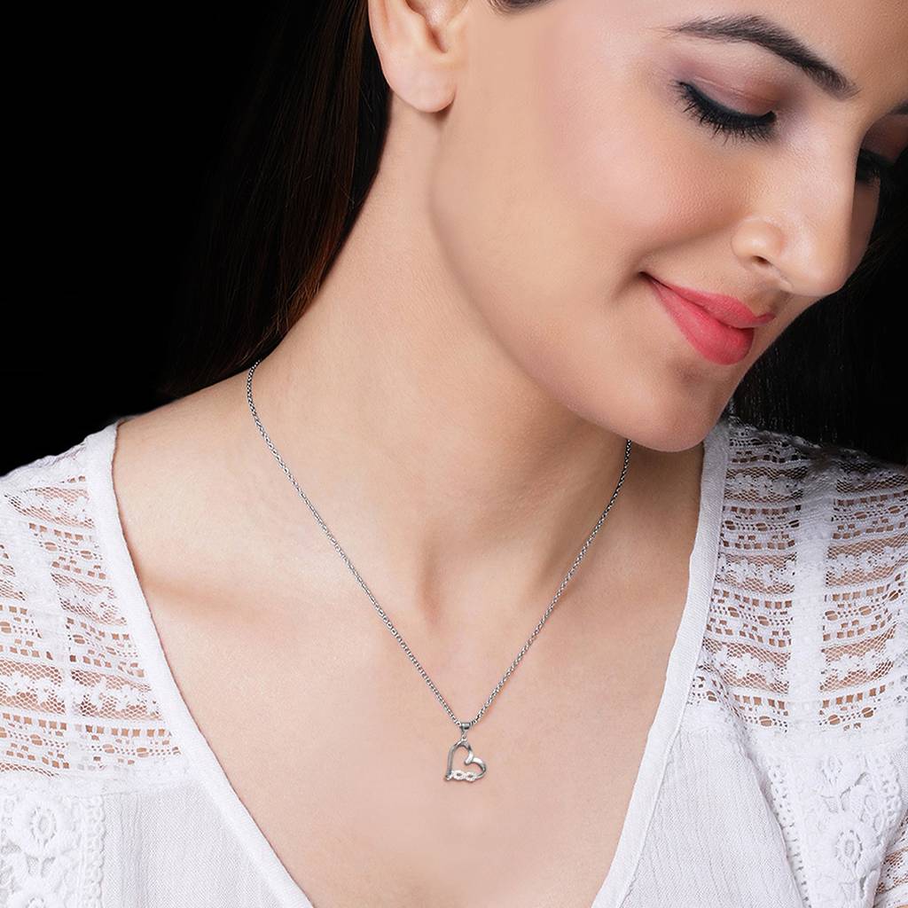 Silver Zircon Infinity Heart Pendant With Link Chain | Silver Zircon ...