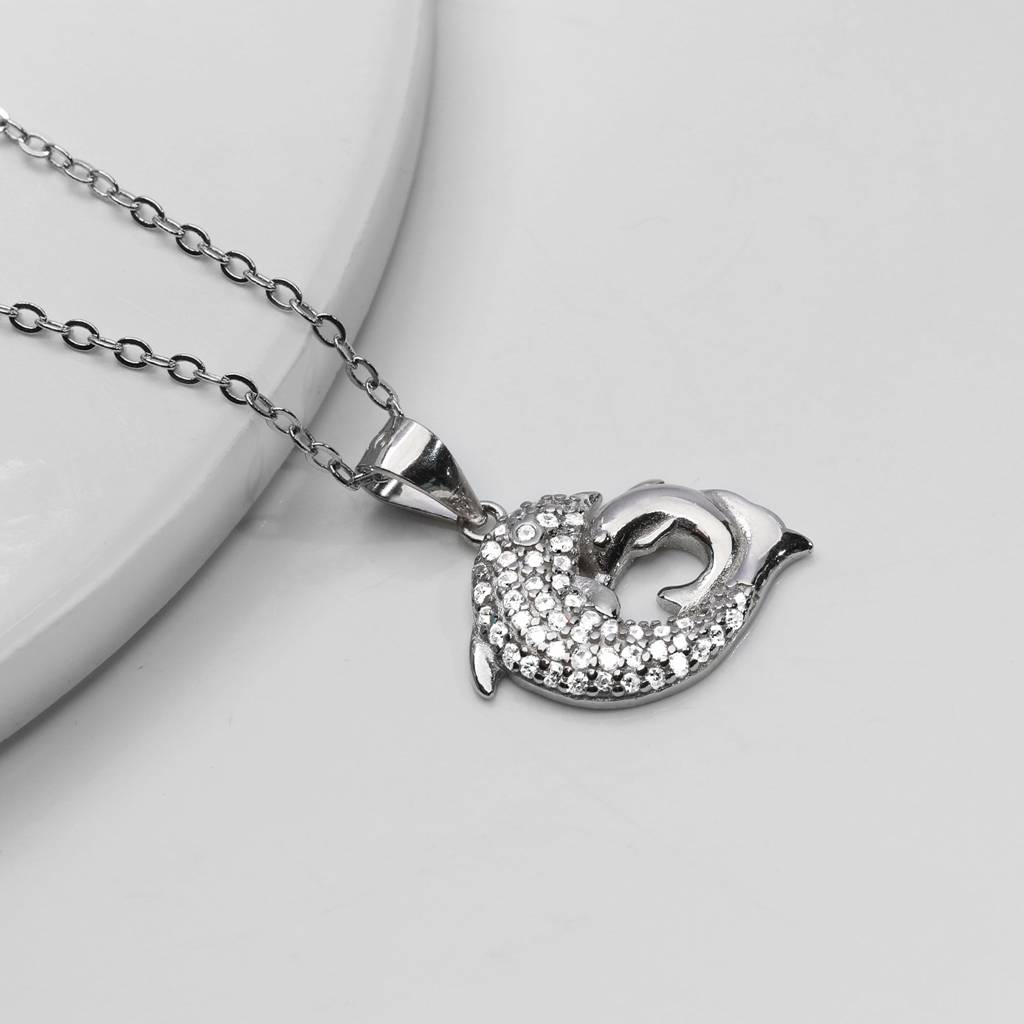Silver Dual Dolphin Pendant With Link Chain | Silver Dual Dolphin ...