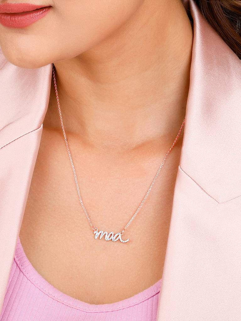 Giva 925 Sterling Silver Rose Gold Maa Necklace | Giva 925 Sterling ...