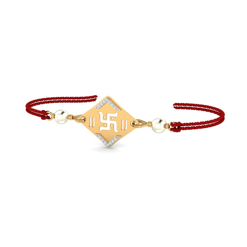 Kuberbox Yellow Gold Swastik Pearl Gold Rakhi | Kuberbox Yellow Gold ...