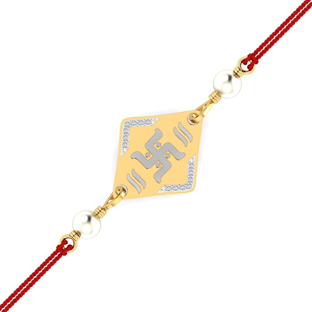 Kuberbox Yellow Gold Swastik Pearl Gold Rakhi | Kuberbox Yellow Gold ...