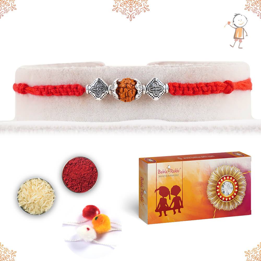 Classic Single Rudraksh Rakhi With Designer Silver Beads | Classic ...
