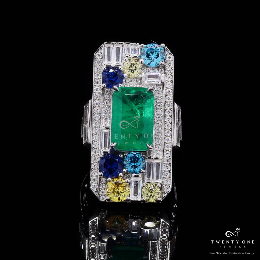 Premium Emerald And Diamond Marissa Ring On Pure 925 Silver | Premium ...