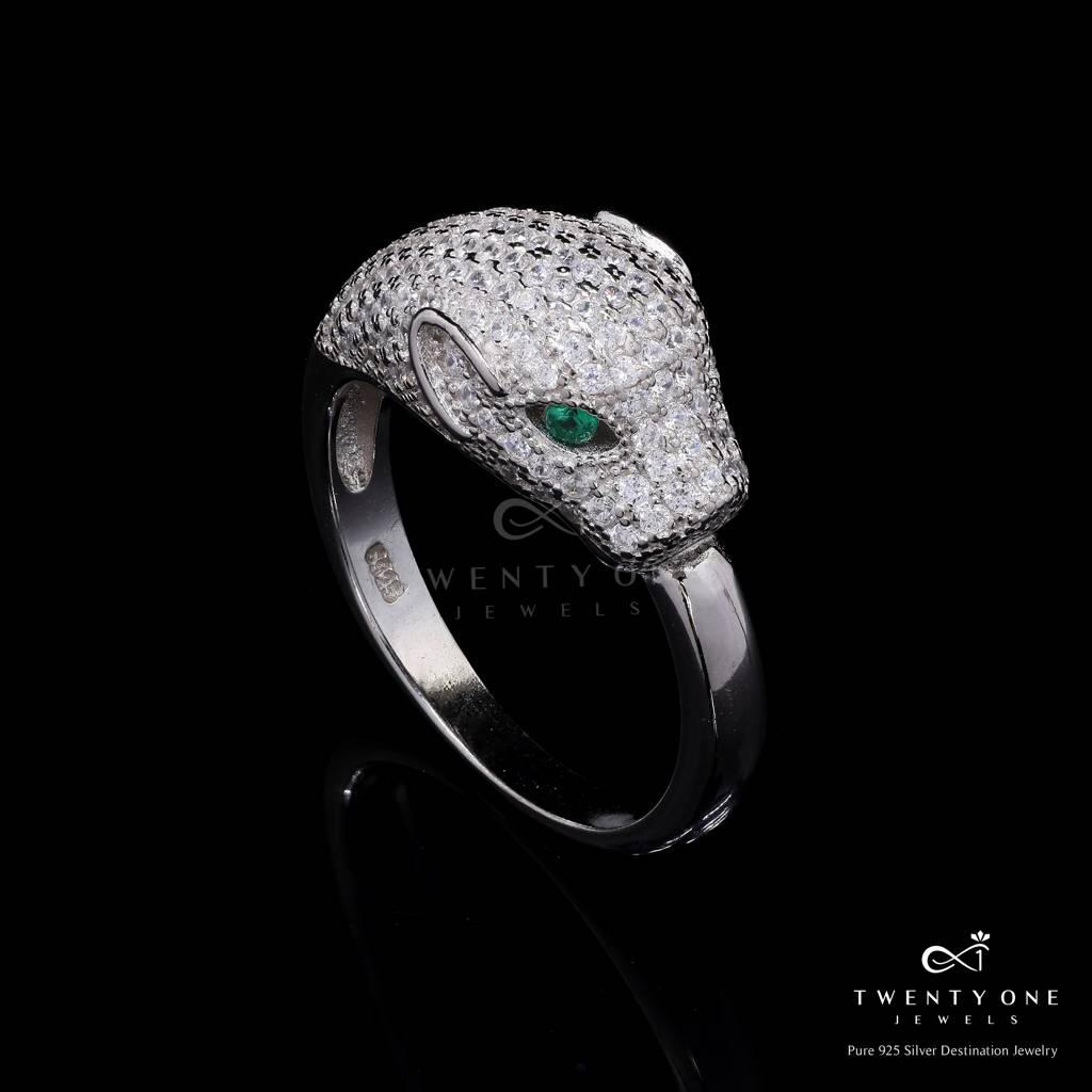 Premium Micro Setting Diamond Viper Ring With Green Emerald Eye ...