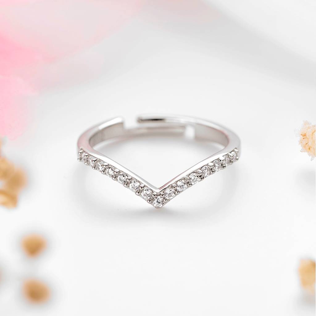 One Line Cz Cz Rhodium Plated 925 Sterling Silver Ring | One Line Cz Cz ...