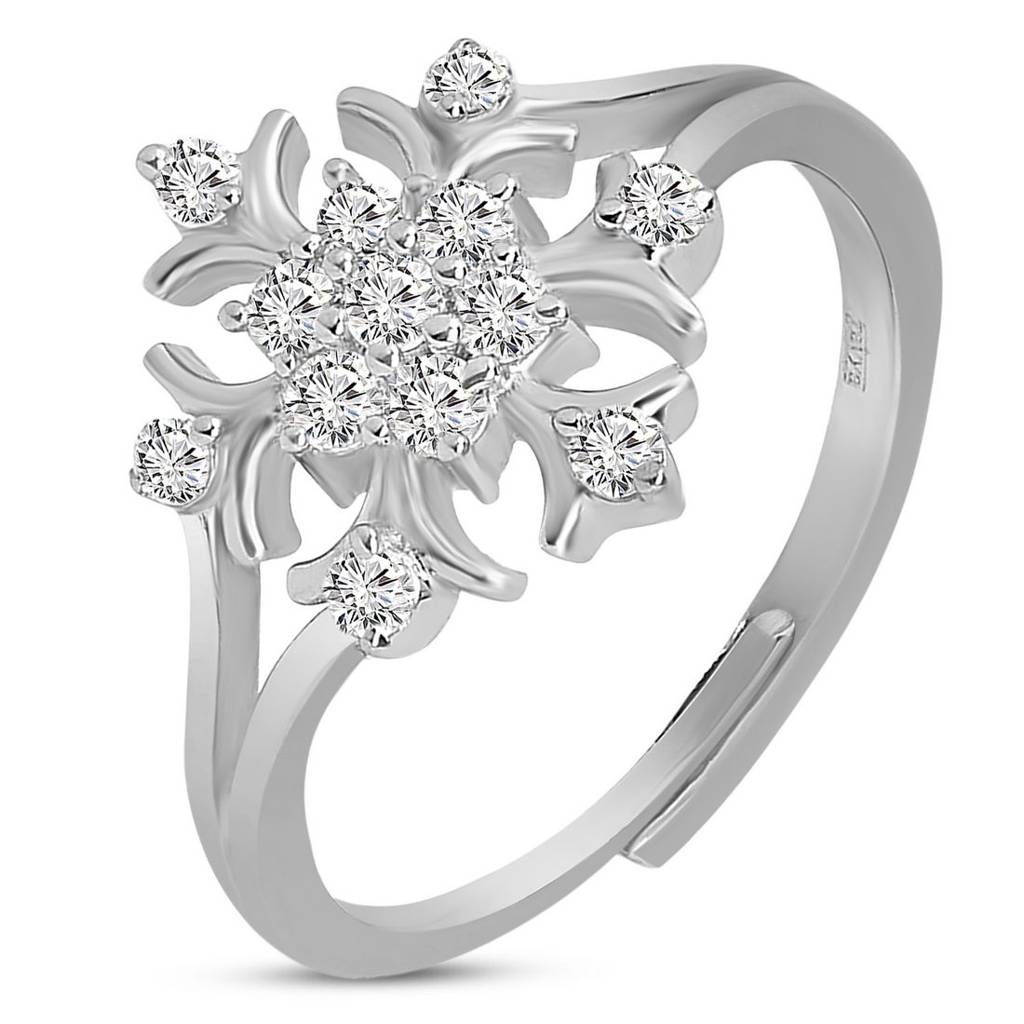 Floral Cz Rhodium Plated 925 Sterling Silver Ring | Floral Cz Rhodium ...