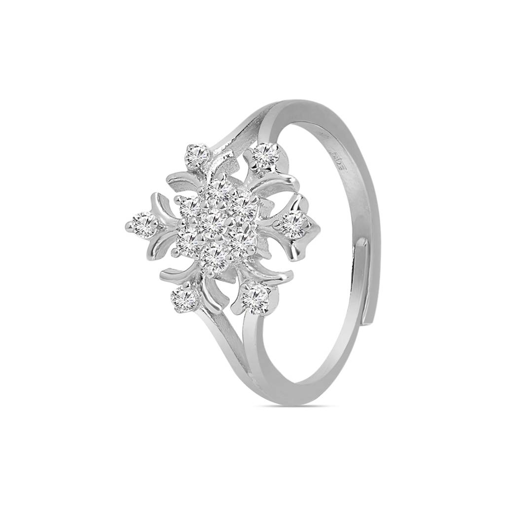 Floral Cz Rhodium Plated 925 Sterling Silver Ring | Floral Cz Rhodium ...