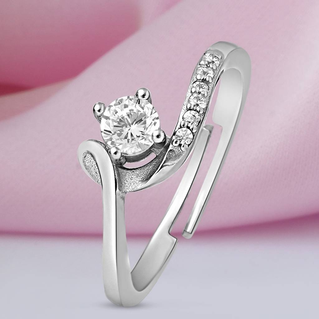 Swirling Solitaire Rhodium Plated 925 Sterling Silver Ring | Swirling ...