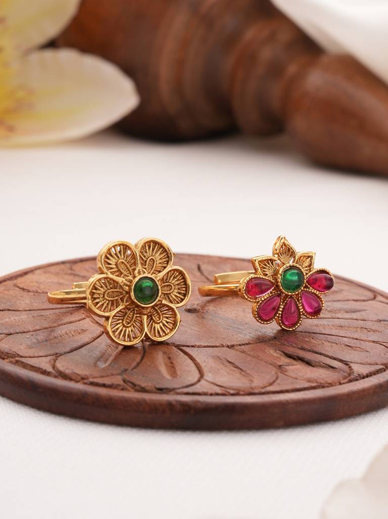 Set Of 2 Gold-Plated & Stone Studded Finger Rings | Set Of 2 Gold ...