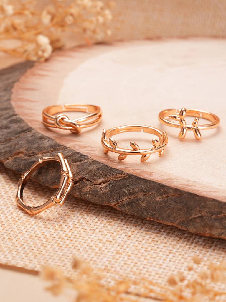 Set Of 4 Gold-Plated Adjustable Finger Rings | Set Of 4 Gold-Plated ...