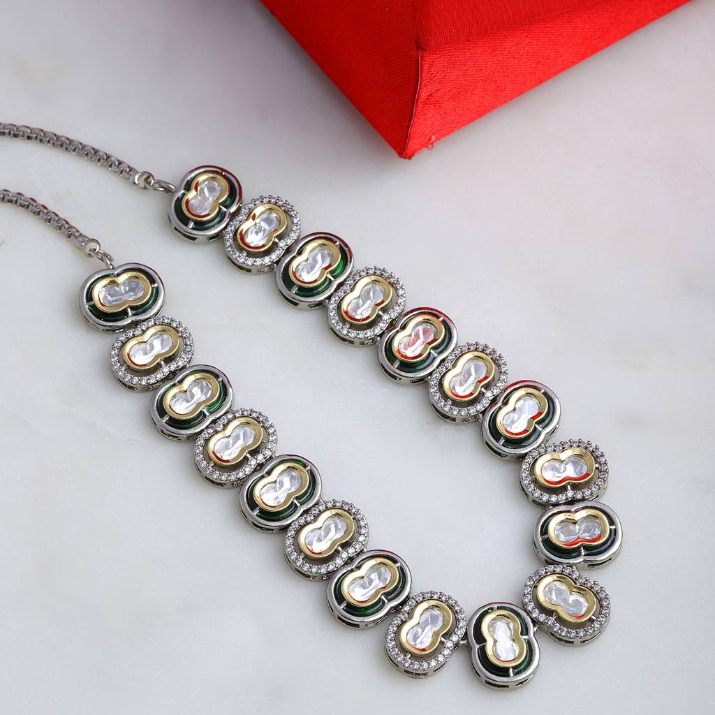 Mufli (Peanut) Kundan Neckpiece With Meenakari And American Daimonds ...