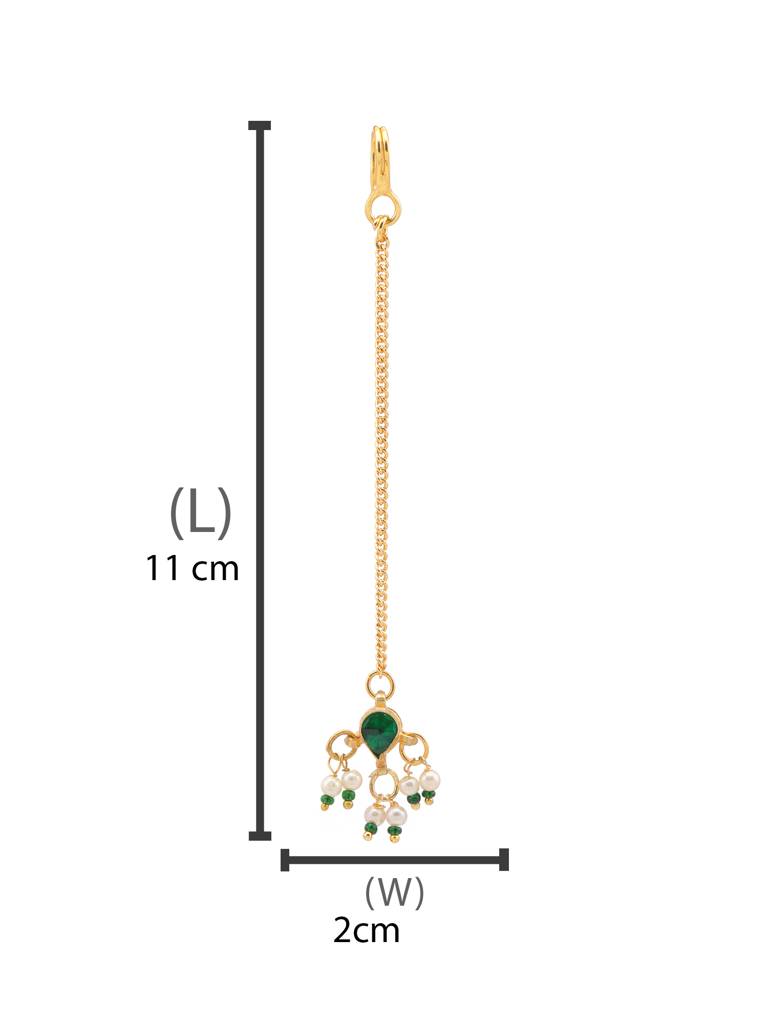 Tear Drop Shaped Maang Tikka With Jhallar Pearls Bead In Gold Plated ...