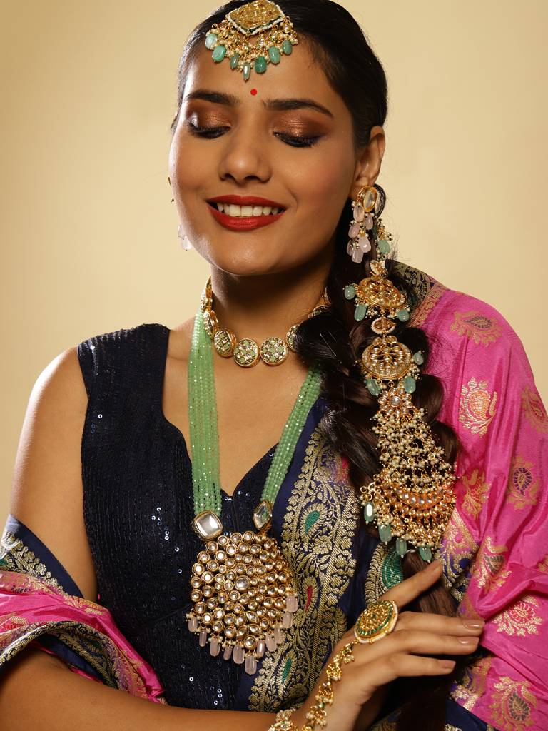 Mint Green Kundan Beaded Braid | Mint Green Kundan Beaded Braid · Eternz