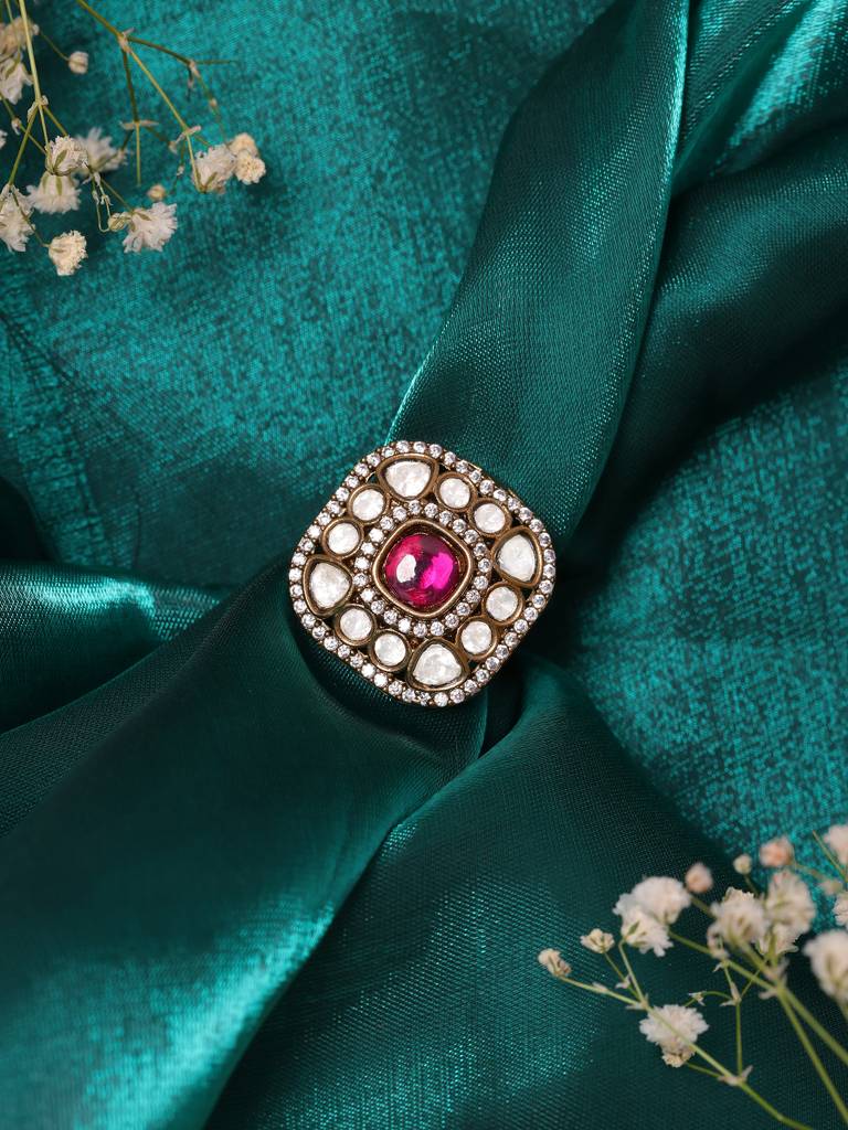 Maroon Stone Kundan And Stone Ring | Maroon Stone Kundan And Stone Ring ...