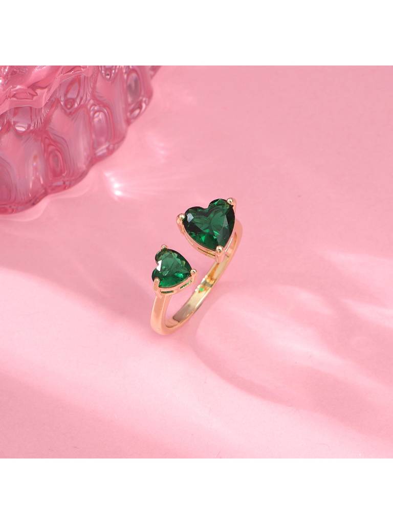 Emerald Double Heart Kylie Love Ring For Women & Girls Finger Ring ...